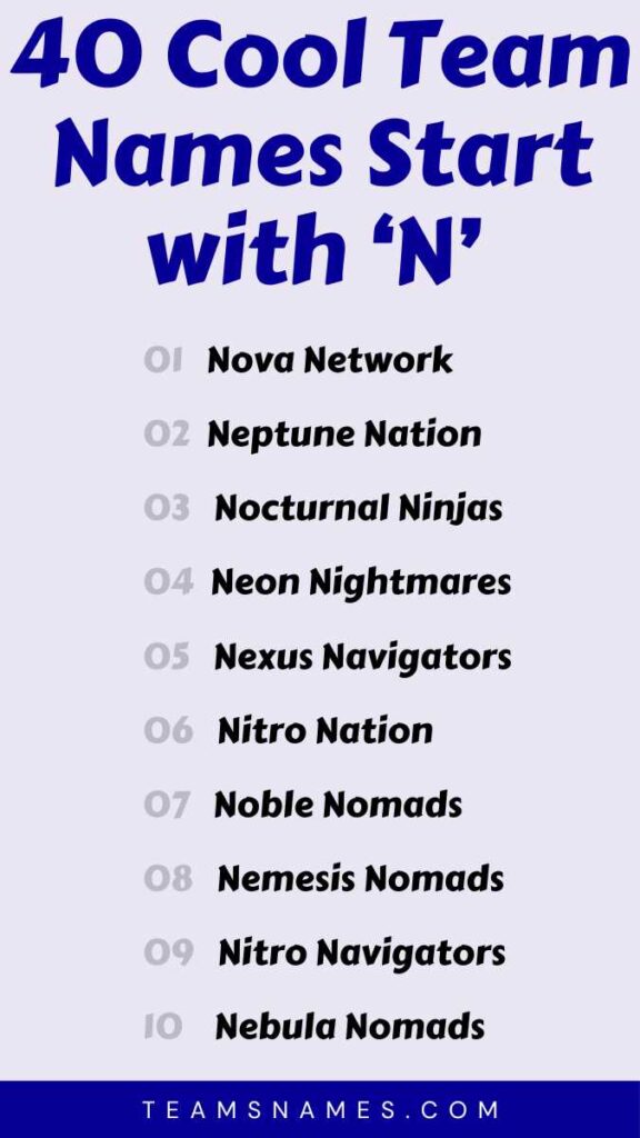 435 Best Team Names Start With N You Shouldn’t Miss